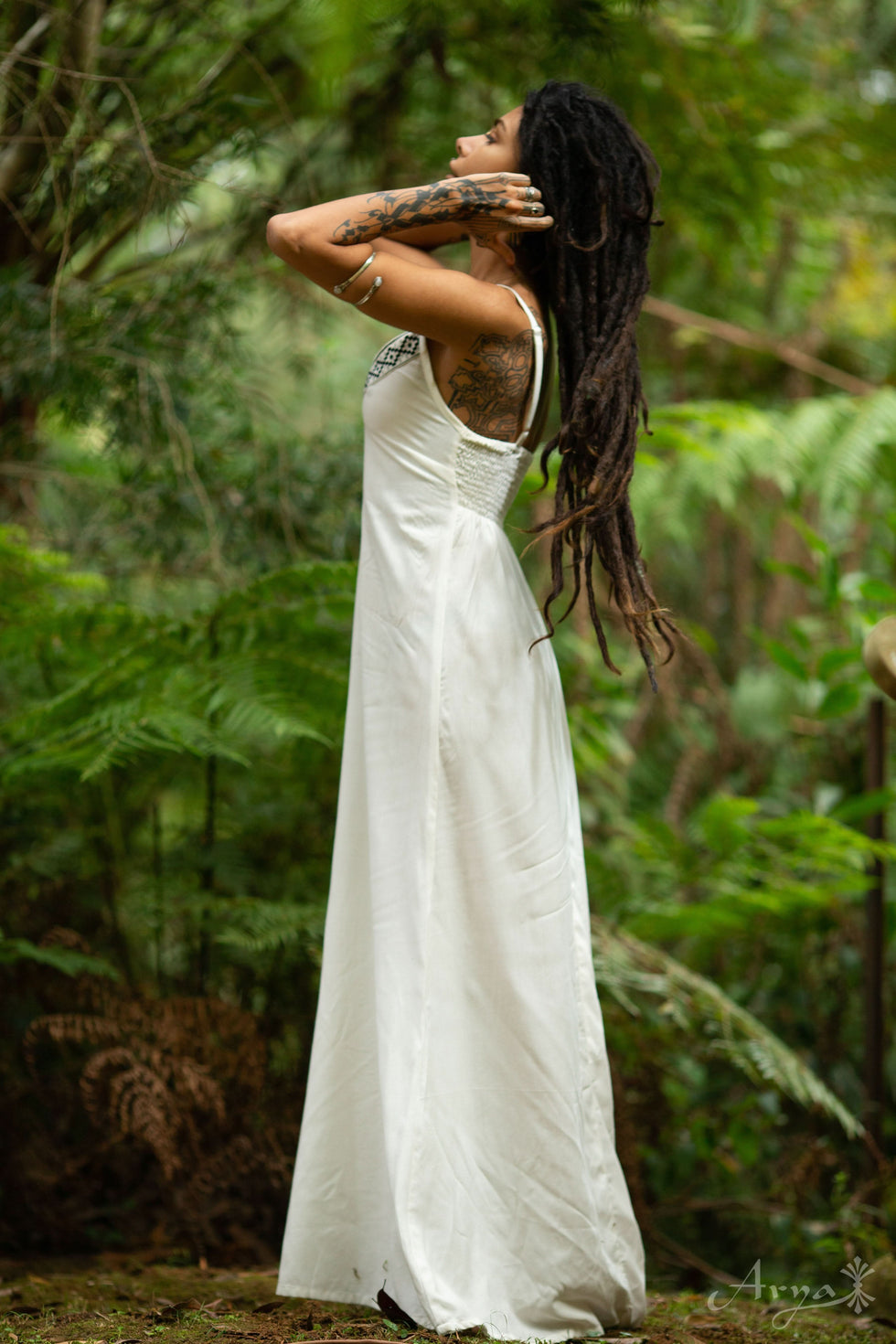 Traditional Linen Dress - White (Black Stitching) – ARYA Clothing