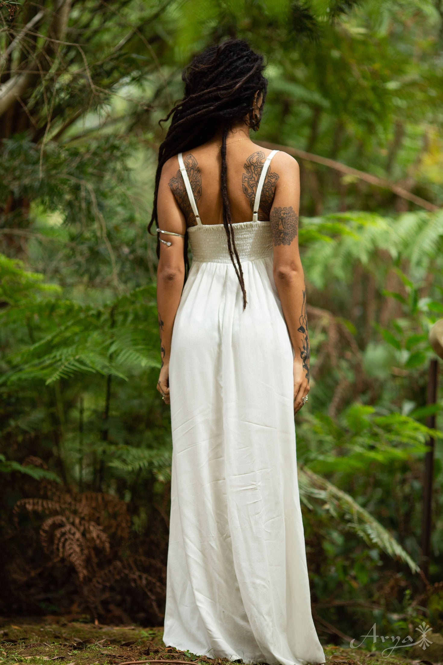 Traditional Linen Dress - White (Black Stitching) – ARYA Clothing