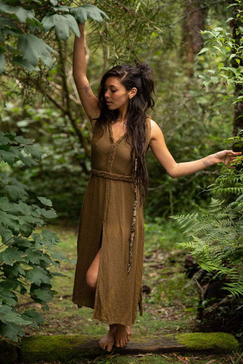 Raw Bohemian Frayed Dress - Khaki – ARYA Clothing
