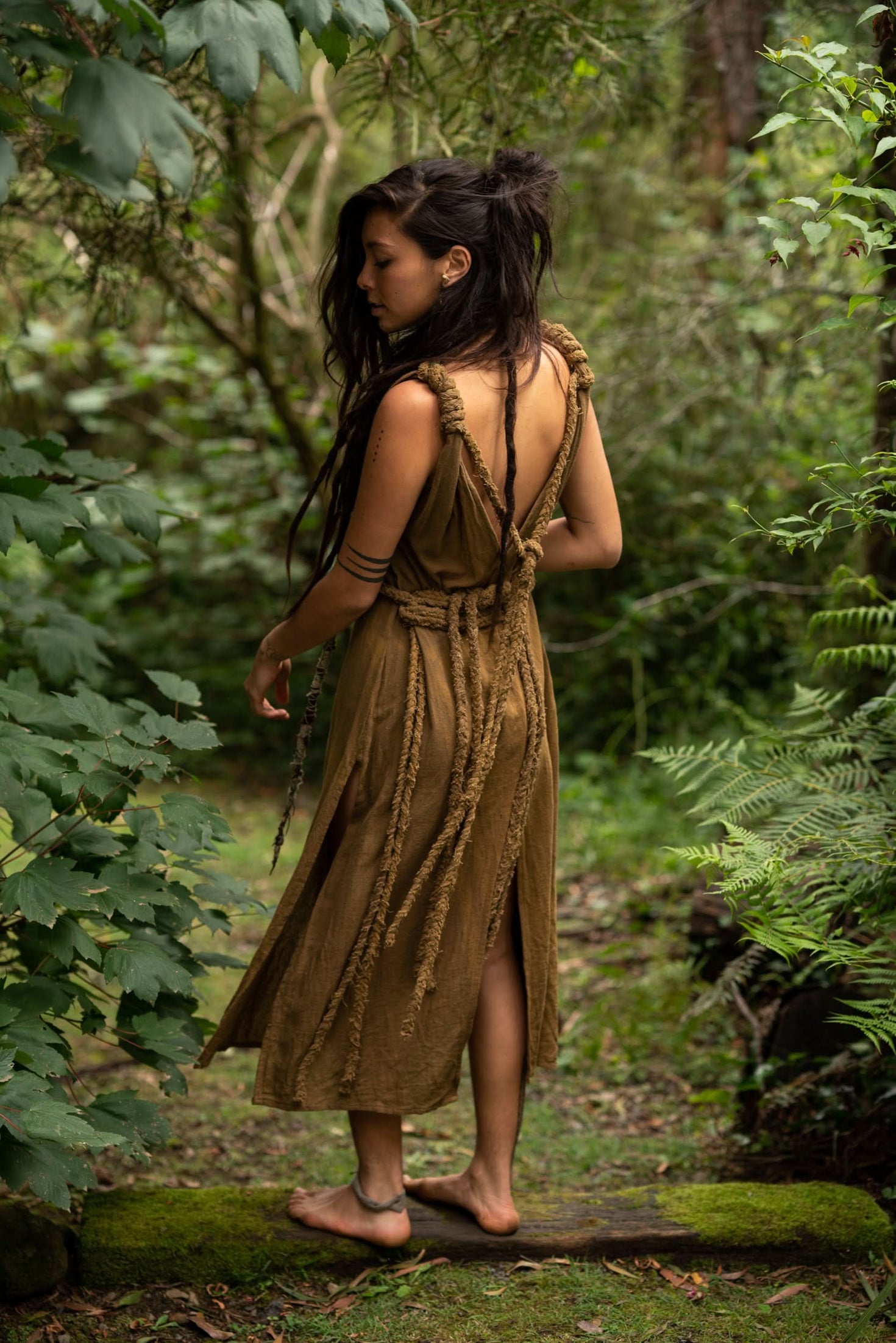 Raw Bohemian Frayed Dress - Khaki – ARYA Clothing