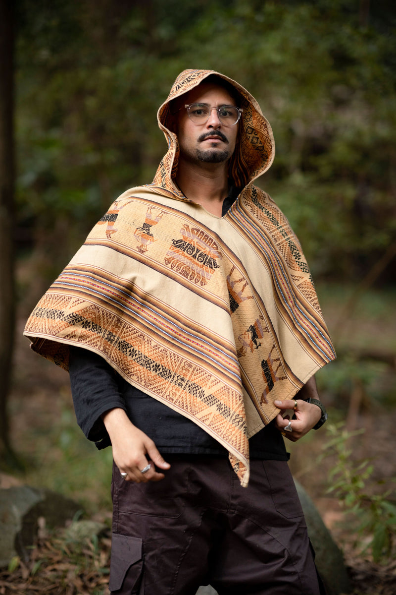Ancient Inca Poncho - Sand with Patterns – ARYA Clothing